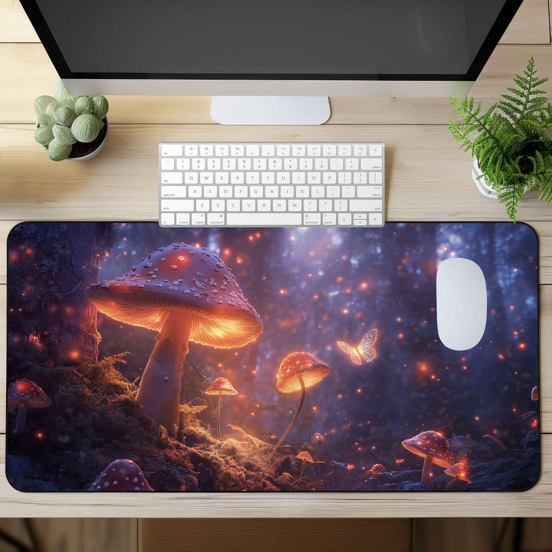 Magic Mushroom Desk Mat, Large Mouse Pad, Botanical Forest Desk Decor ...