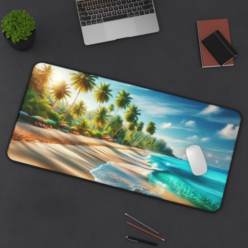 Beach Lovers Desk Pad, Oceanside Themed Computer PC Mat, Tropical Extra ...