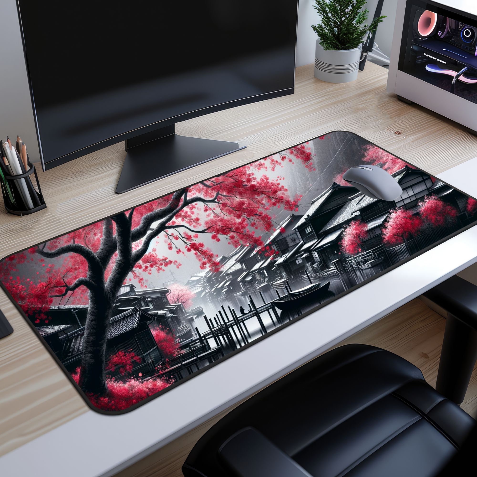 Japanese Art Desk Pad, Traditional Japan Scene Desk Mat, Japan Art ...