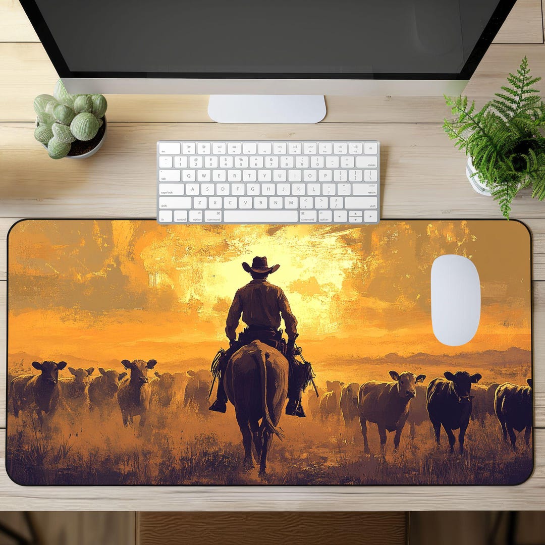 Cowboy Cattle Ranch Desk Mat: Western Art Large Mousepad - Etsy
