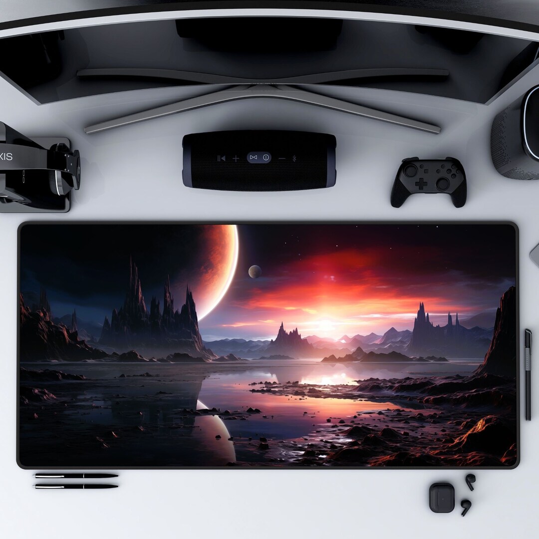 Space and Cosmic Desk Pad, Science Fiction Desk Mat and Mousepad, Space ...