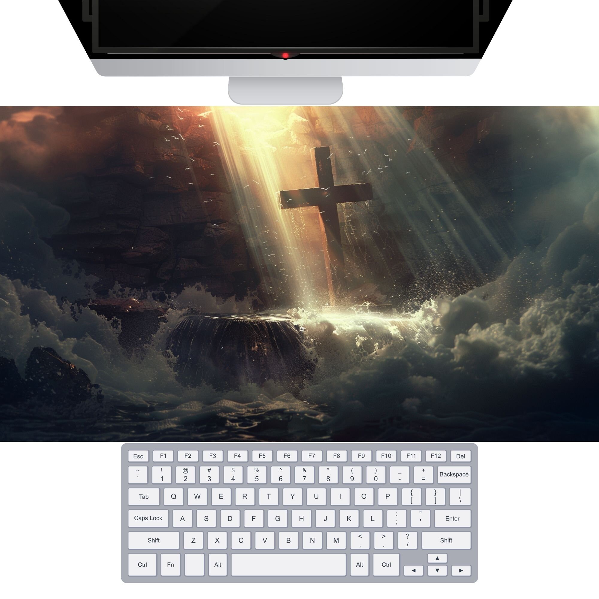 Cross With Sun Rays Desk Pad, Christian Decor Mouse Pad, Faith and ...