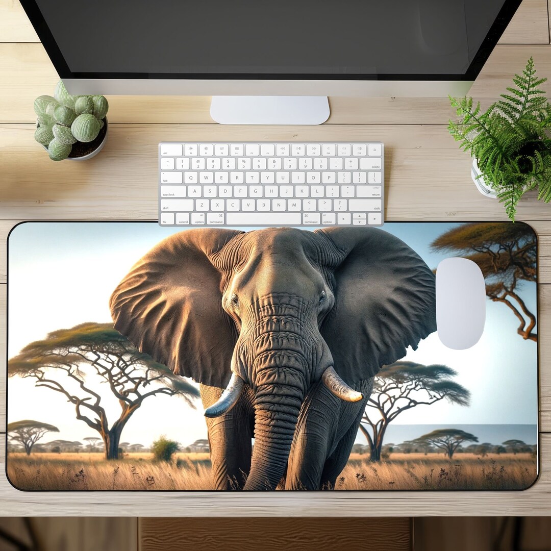 Elephant Desk Pad, Safari Computer PC Mat, African Elephant Extra Long ...