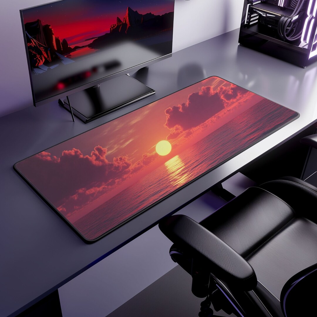Red Sunset Desk Pad, Ocean Sunset Desk Pad, Extra Large Mouse Pad, Sea ...