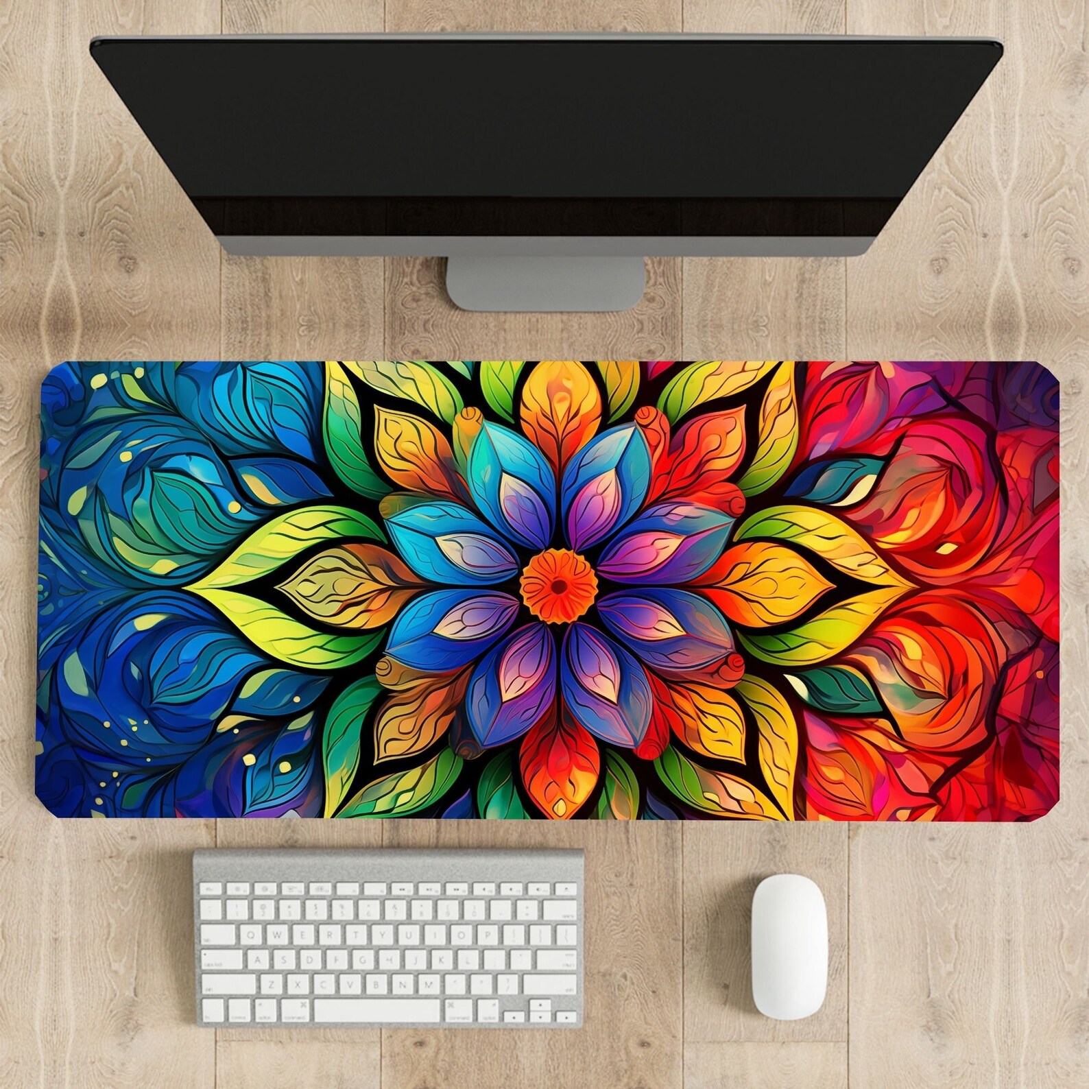 Mandala Desk Pad, Boho Style Desk Mat, Colorful Extra Long Mousepad ...