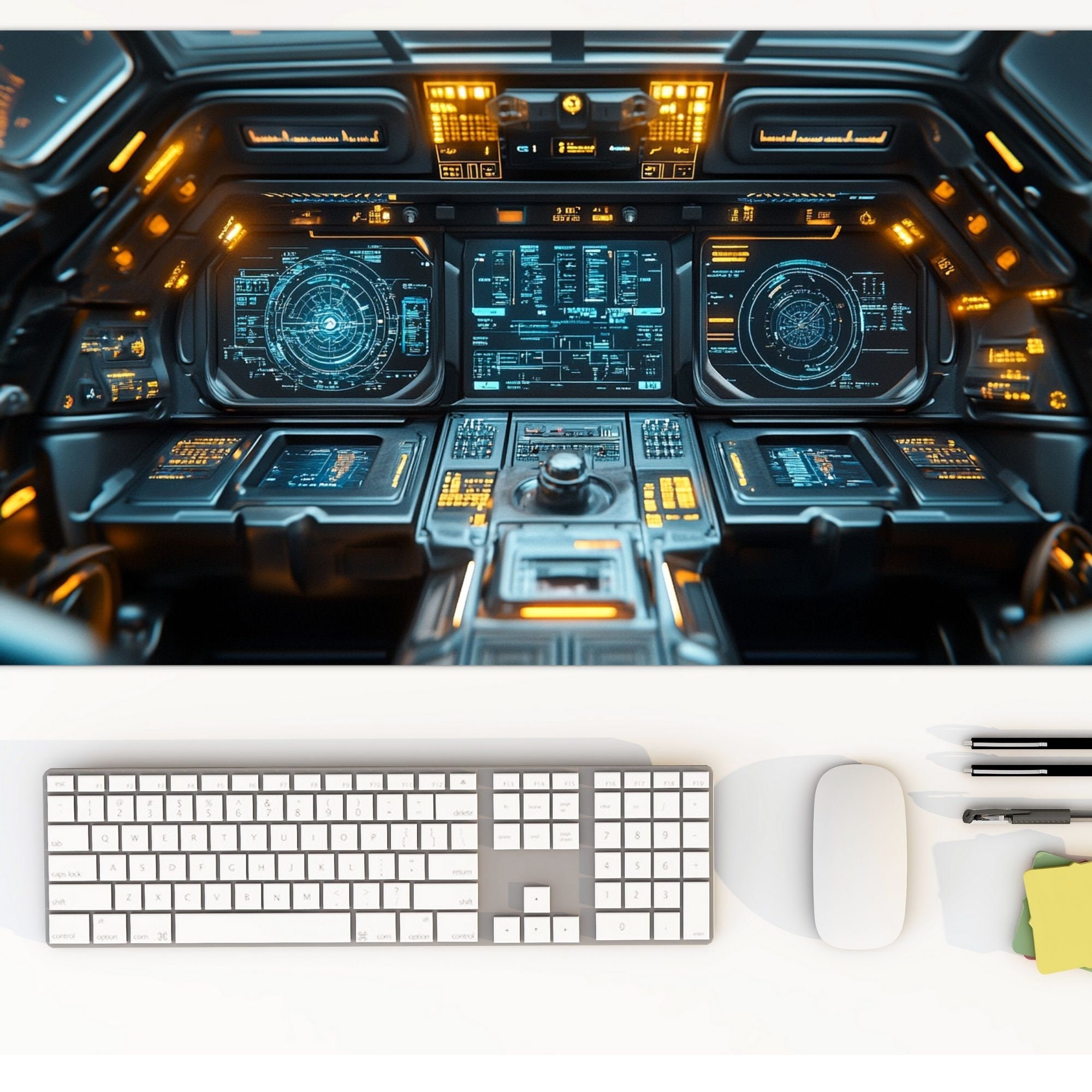 Flight Instrument Panel Desk Pad, Futuristic Style Desk Mat, Extra Long ...