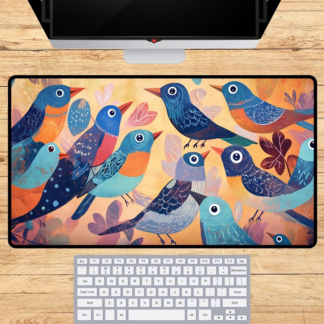 Bluebirds Desk Pad, Whimsical Blue Birds Desk Pad, Extra Large Mouse ...