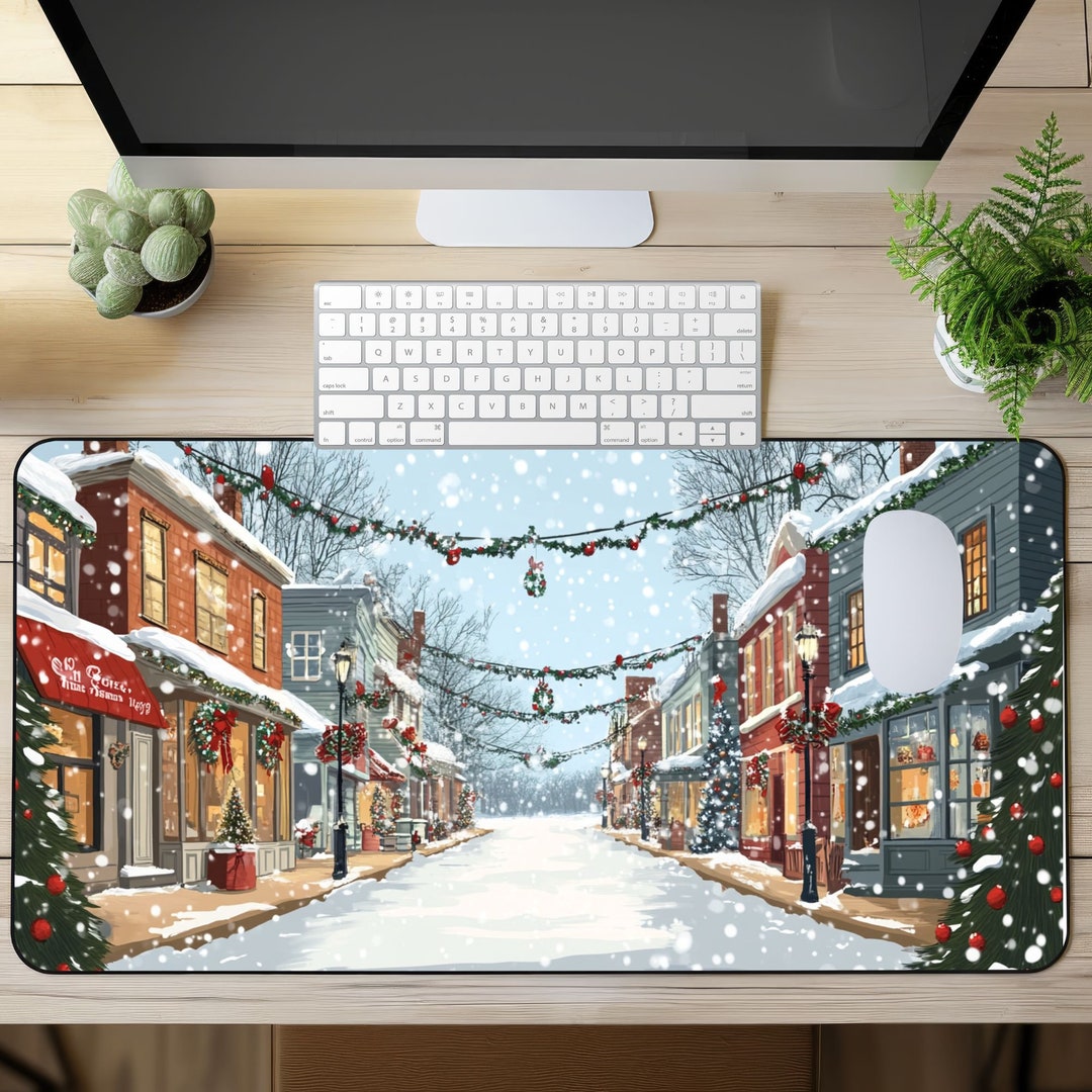 Christmas Downtown Desk Mat, Small Town Winter Desk Pad, Extra Large ...