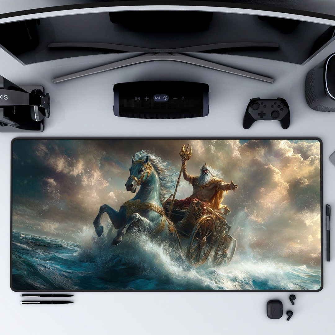 Poseidon God of the Sea Desk Mat, Greek Mythology Extended Mousepad ...