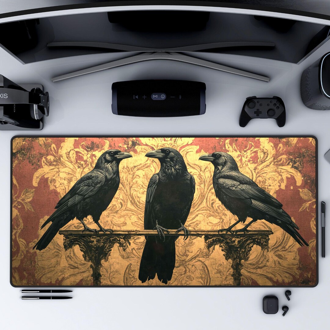 The Trio of Ravens Desk Mat, Dark Academia Desk Pad, Medieval Decor ...