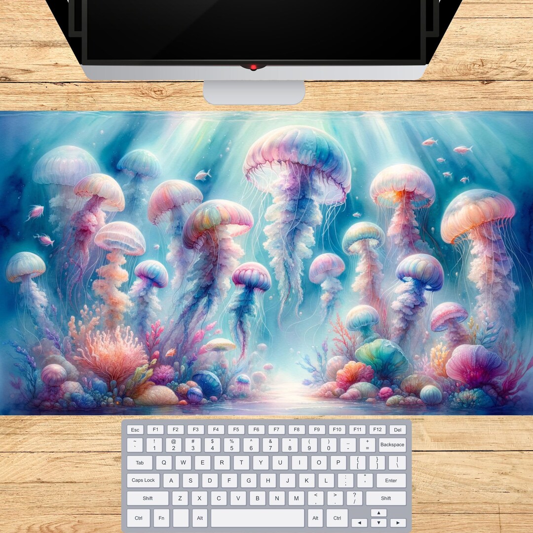 Ocean Themed Desk Mat, Jellyfish Desk Pad, Underwater Scene Mousepad ...