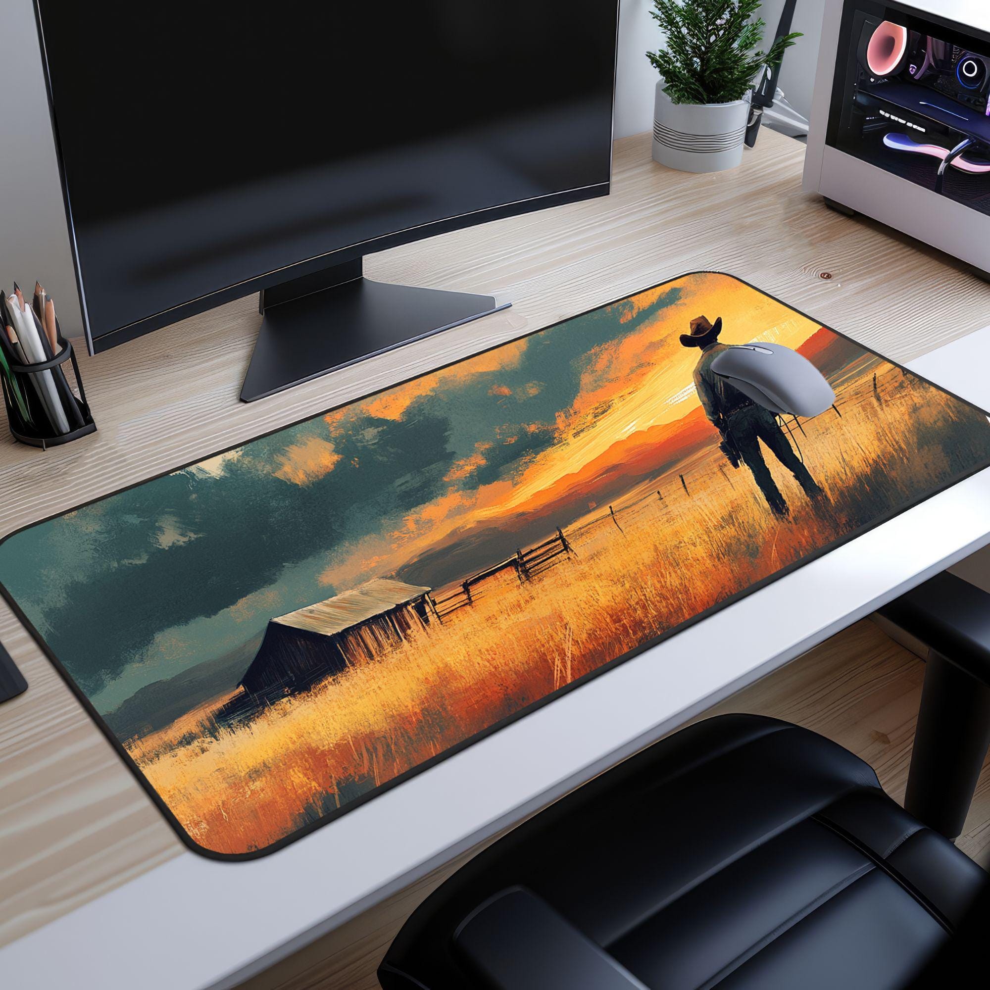Western Desk Mat , Old West Desk Decor, Farmstead Mouse Pad, Large ...