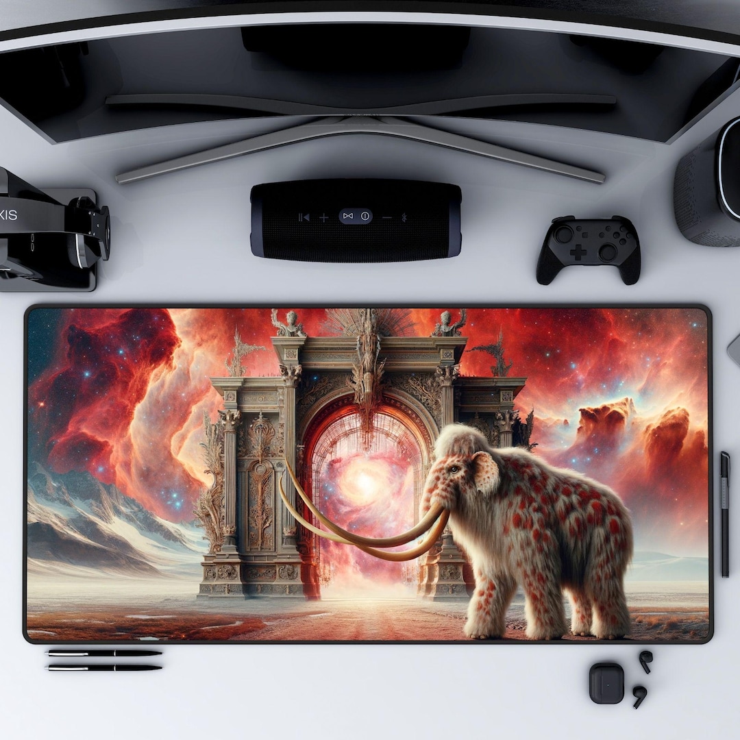 Red Nebula Desk Mat: Mammoth Portal, Dark Academia Gaming Decor - Etsy