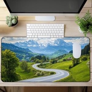 Mountain Landscape Desk Mat, Swiss Alps Extended Mousepad, Mountain ...