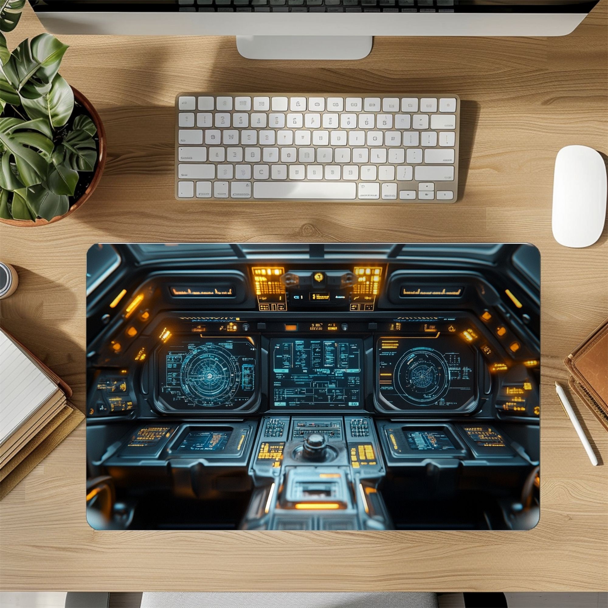 Flight Instrument Panel Desk Pad, Futuristic Style Desk Mat, Extra Long ...