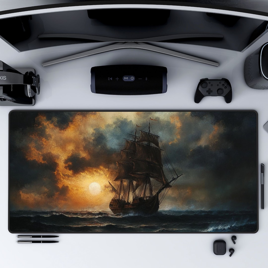 Pirate Ship Desk Mat, Gaming Desk Pad, Gamer Mouse Pad, Keyboard Mat ...