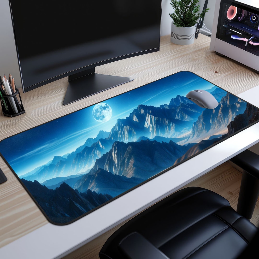 Mountain Landscape Desk Pad, Rock Mountain Inspired Desk Mat, Blue ...