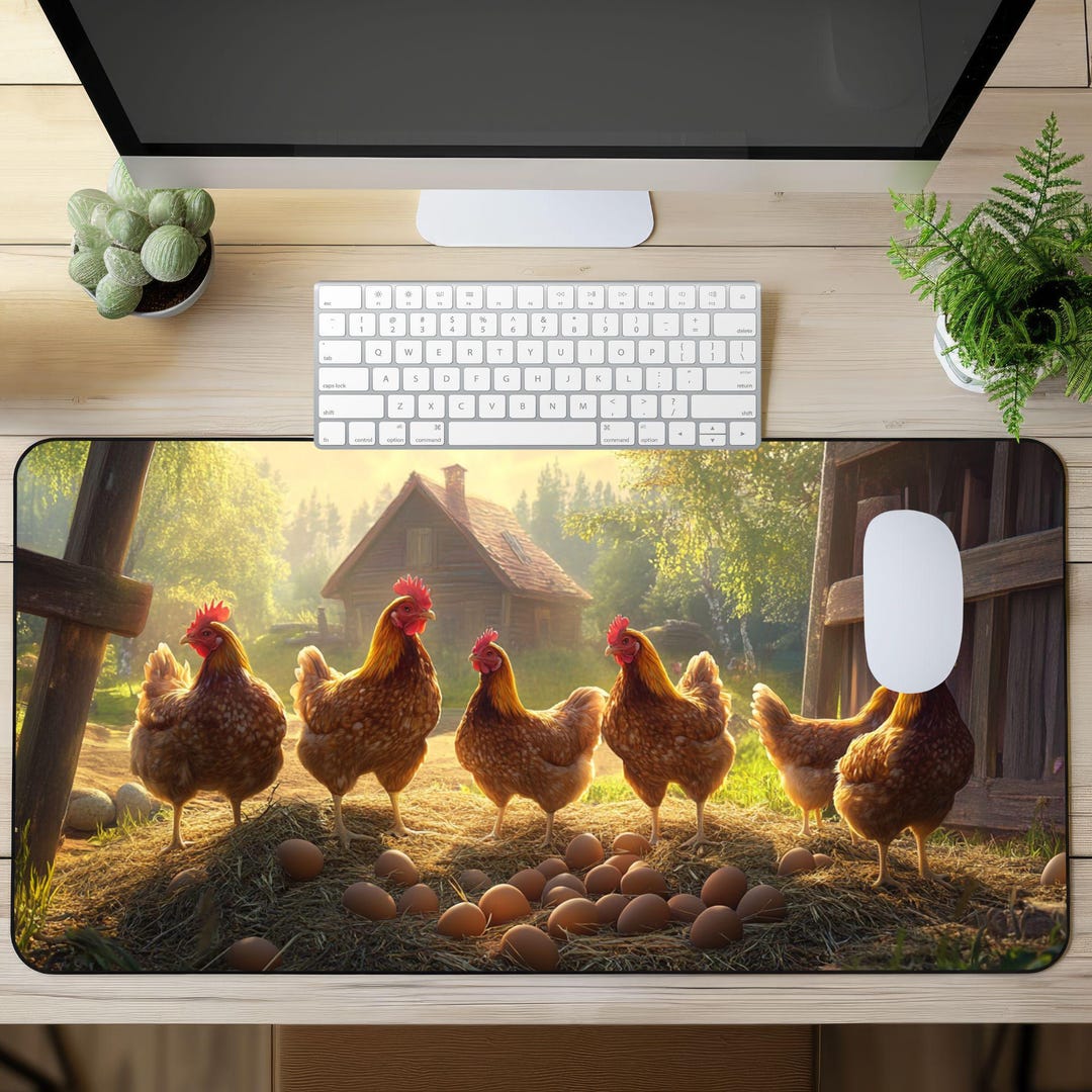 Chicken and the Eggs Desk Mat, Farm Life Mouse Pad, Cute Desk Decor and ...