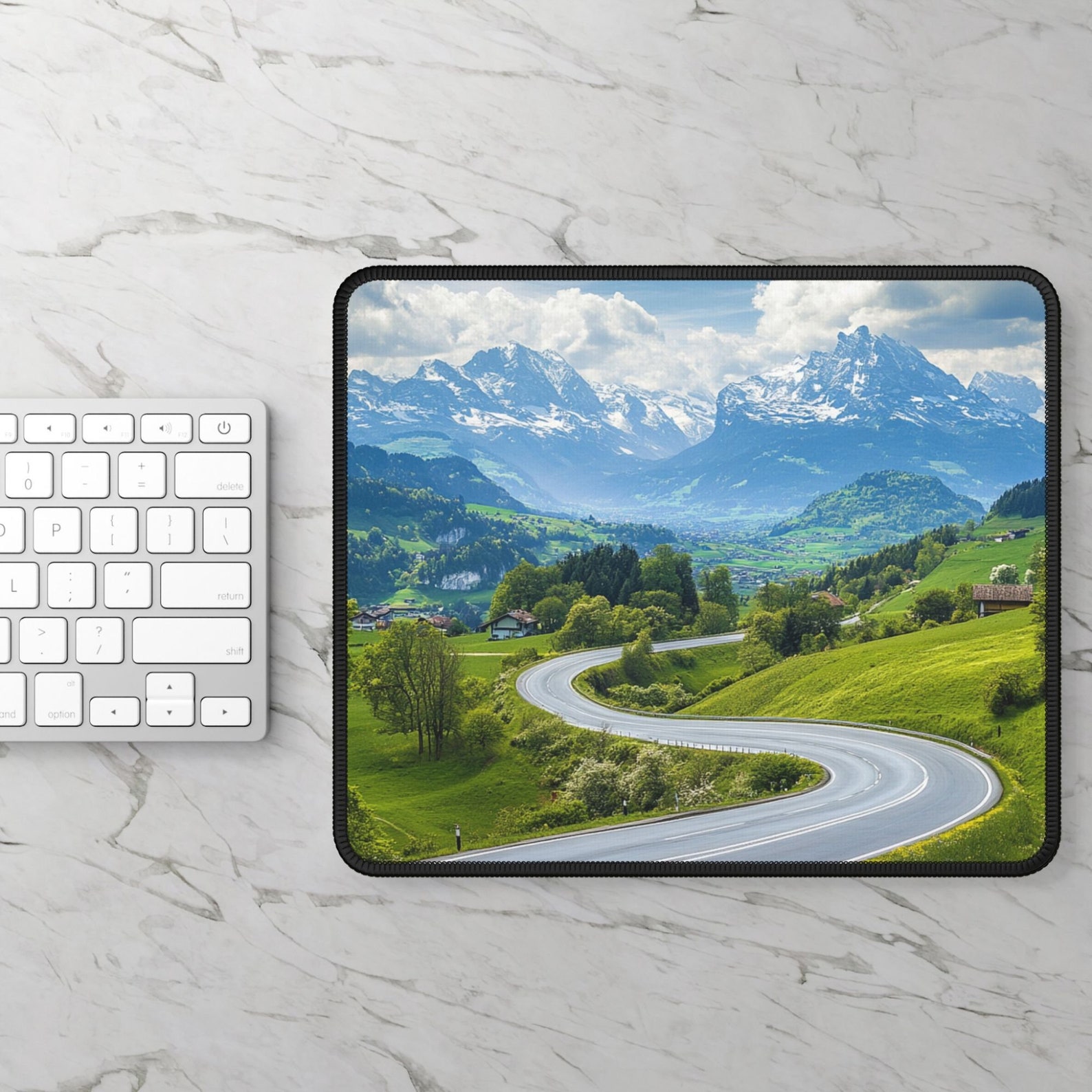 Mountain Landscape Desk Mat, Swiss Alps Extended Mousepad, Mountain ...