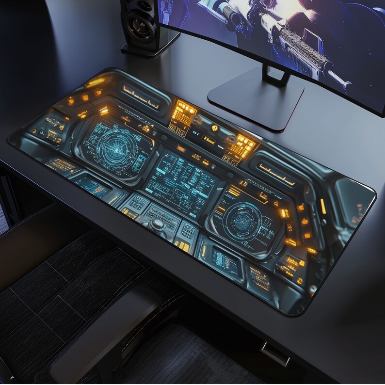 Flight Instrument Panel Desk Pad, Futuristic Style Desk Mat, Extra Long ...