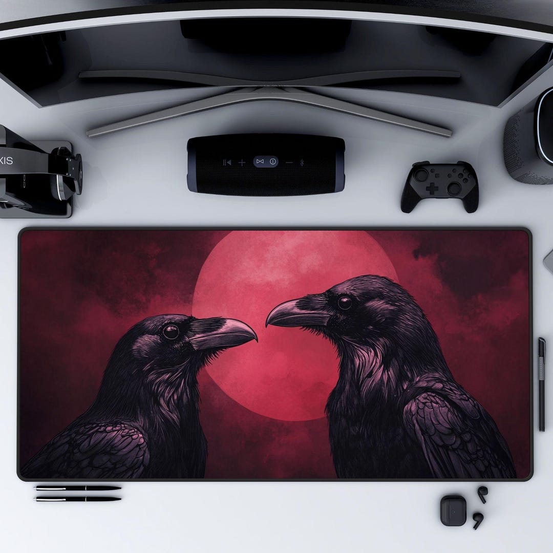 Two Ravens Desk Mat, Huginn and Muninn Mouse Pad, Large Gaming Mousepad ...