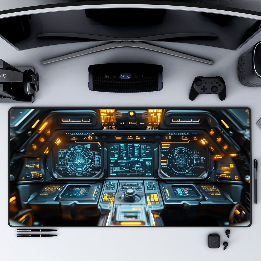 Flight Instrument Panel Desk Pad, Futuristic Style Desk Mat, Extra Long ...