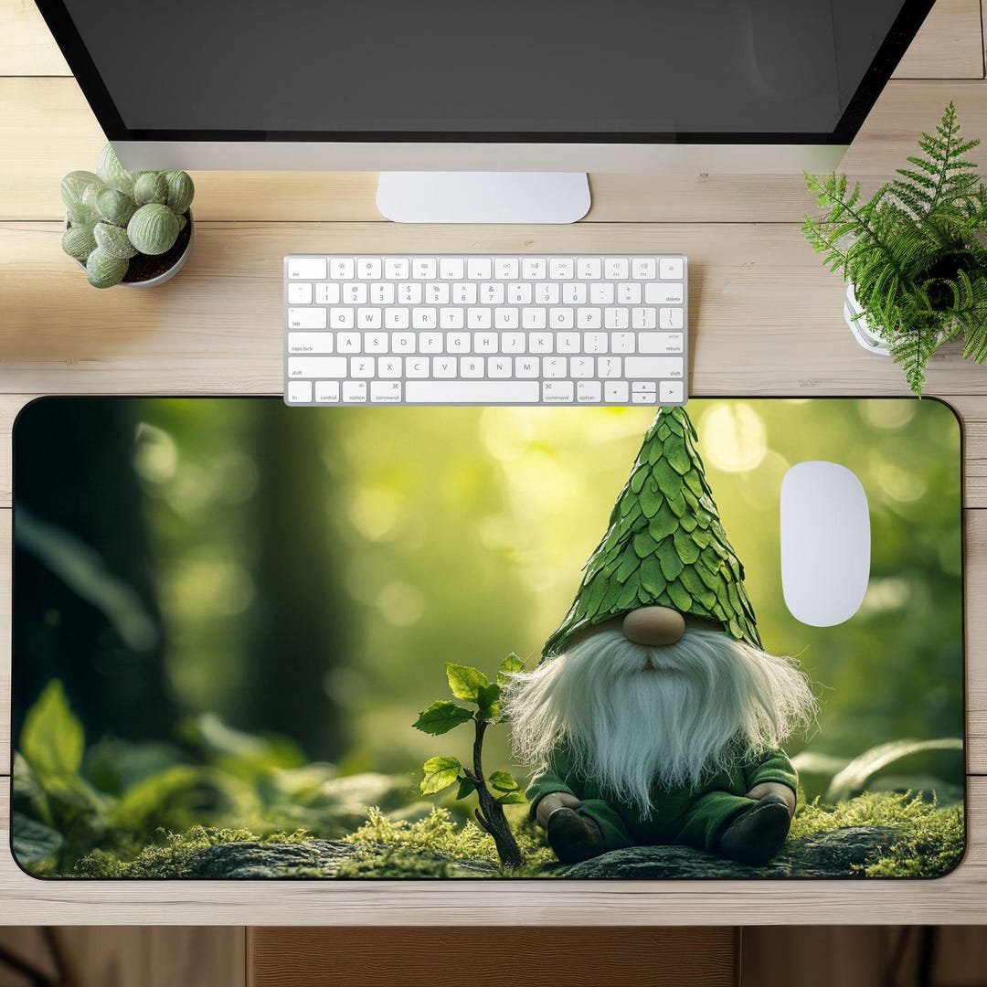 Gnome Desk Mat: Woodland Forest Desk Pad, Large Mousepad - Etsy