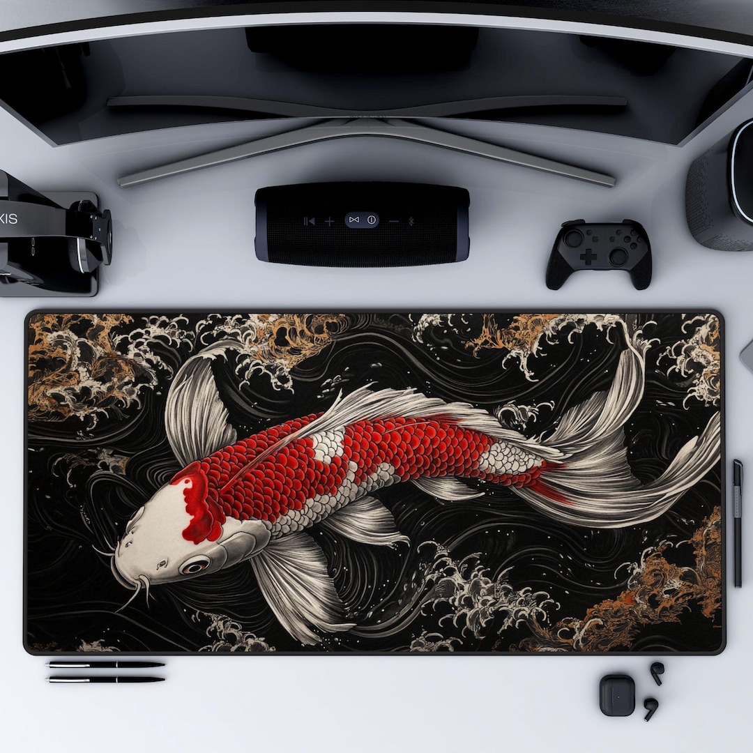 Koi Fish Desk Mat , Japanese Desk Decor, Large Mousepad, Anime Gaming ...