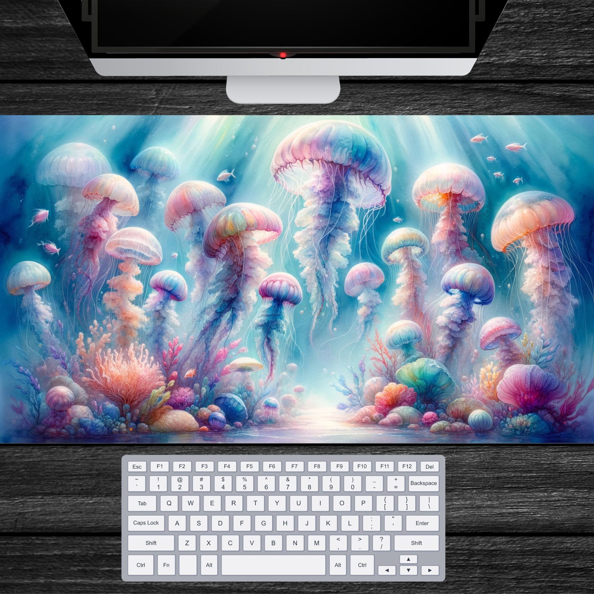 Ocean Themed Desk Mat, Jellyfish Desk Pad, Underwater Scene Mousepad ...