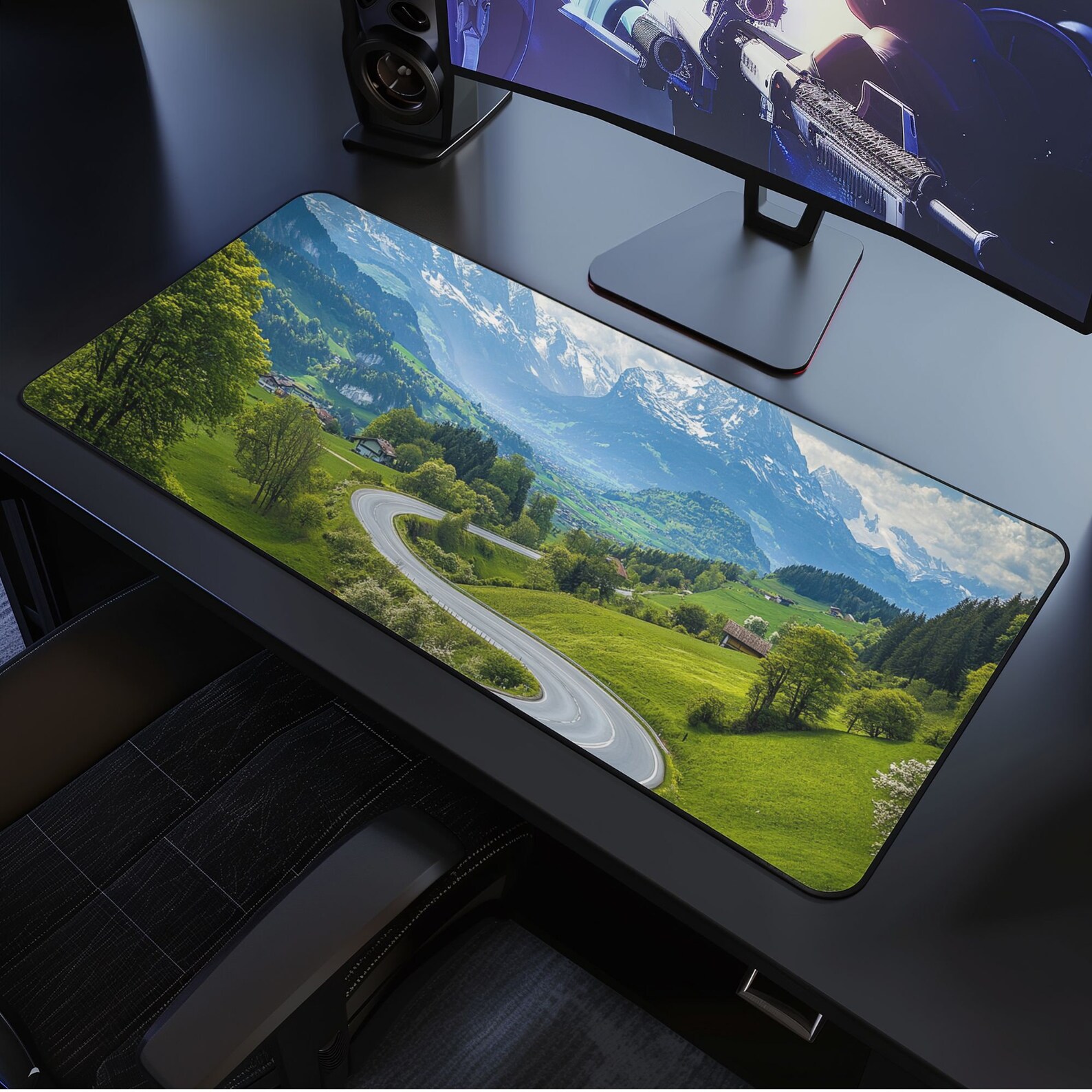 Mountain Landscape Desk Mat, Swiss Alps Extended Mousepad, Mountain ...