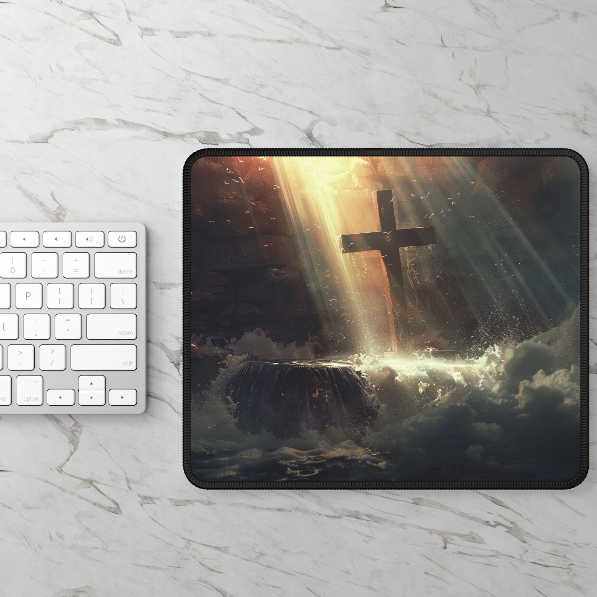Cross With Sun Rays Desk Pad, Christian Decor Mouse Pad, Faith and ...