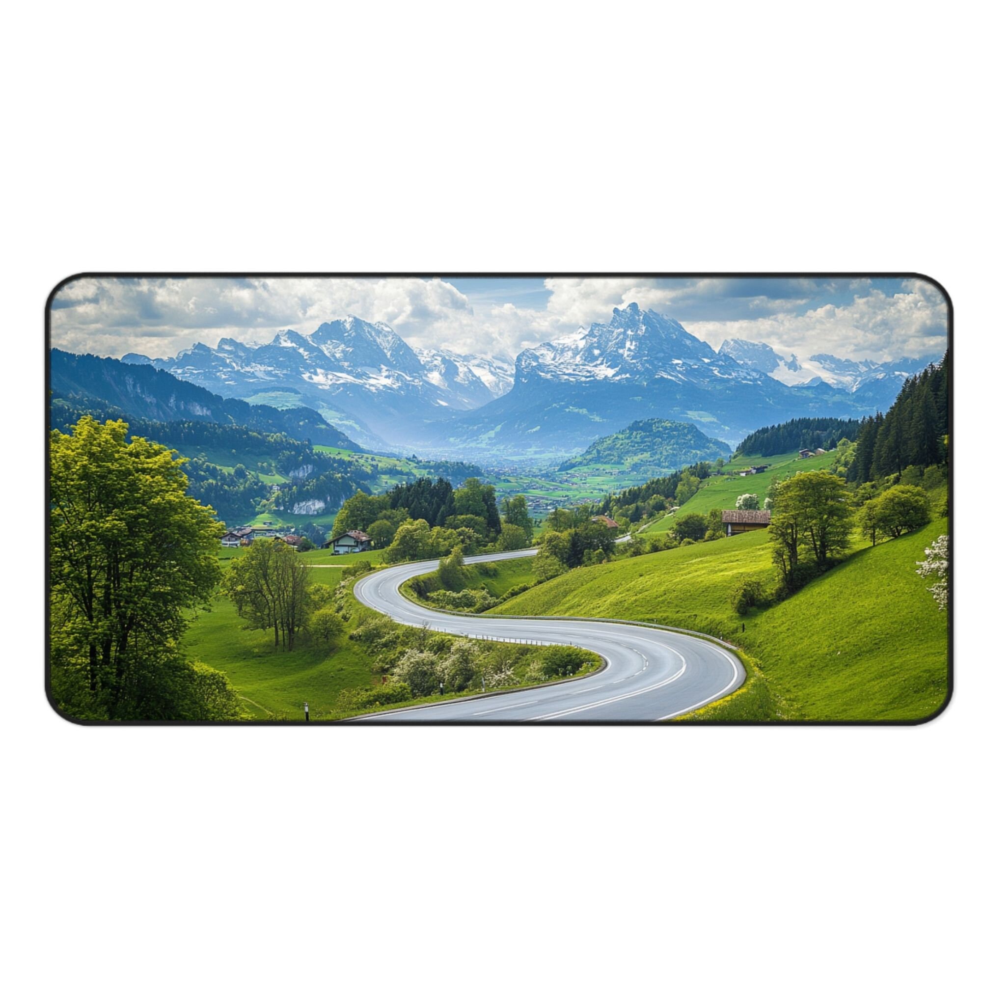 Mountain Landscape Desk Mat, Swiss Alps Extended Mousepad, Mountain ...