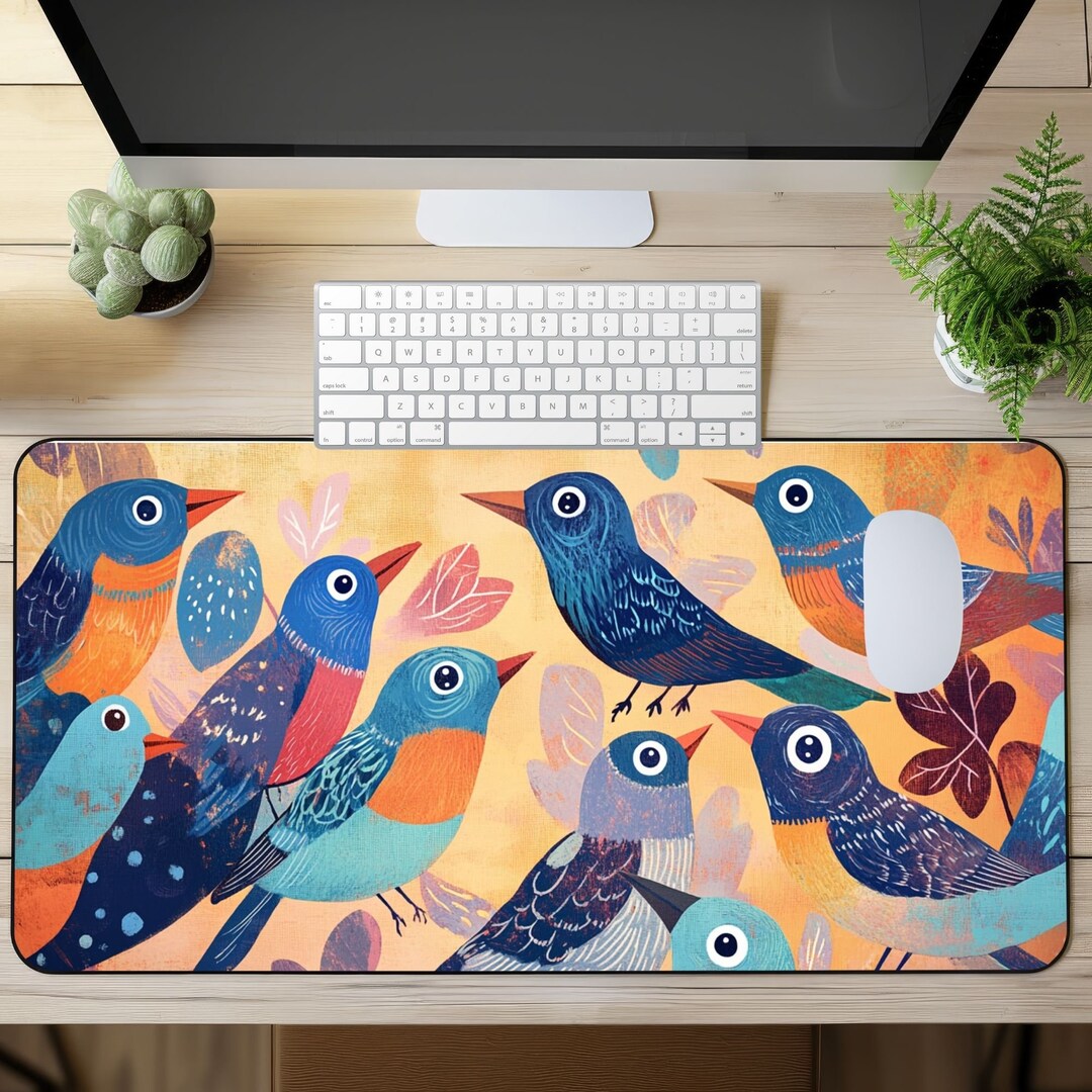 Bluebirds Desk Pad, Whimsical Blue Birds Desk Pad, Extra Large Mouse ...
