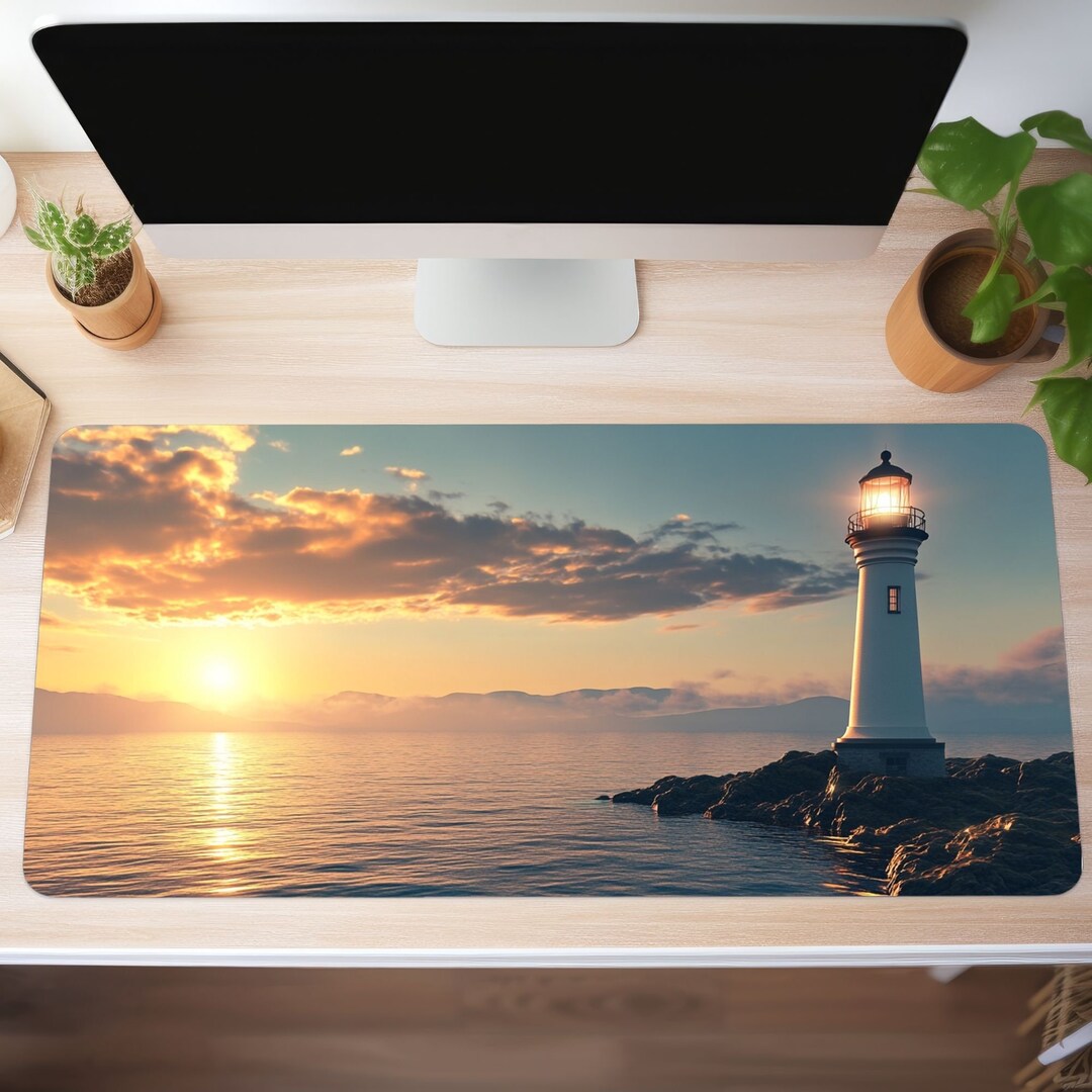 Lighthouse Desk Mat, Nautical Themed Desk Pad, Inspirational Mouse Pad ...