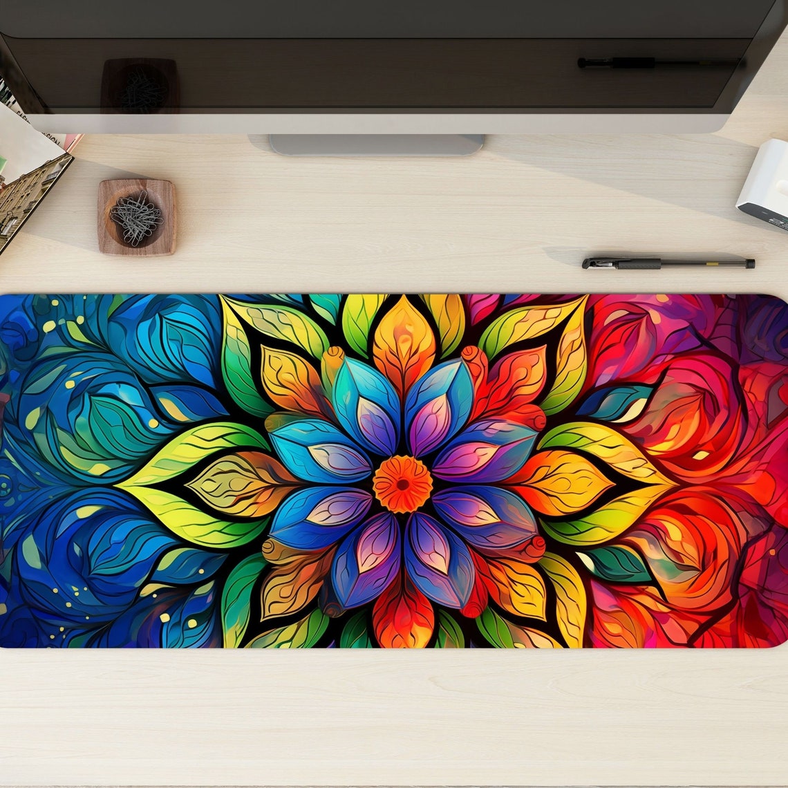 Mandala Desk Pad, Boho Style Desk Mat, Colorful Extra Long Mousepad ...