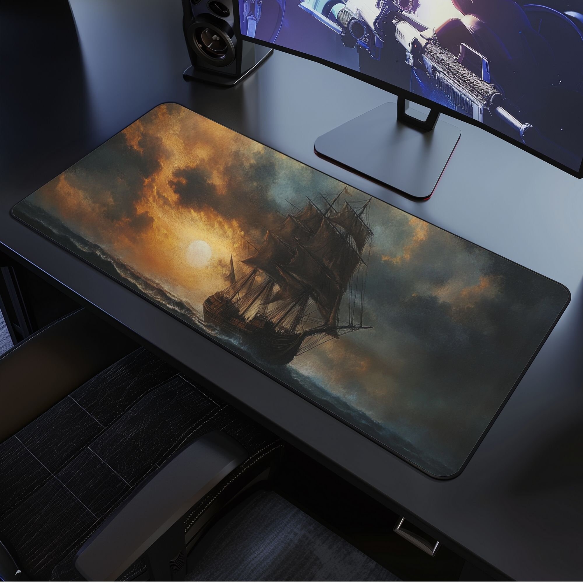 Pirate Ship Desk Mat, Gaming Desk Pad, Gamer Mouse Pad, Keyboard Mat ...