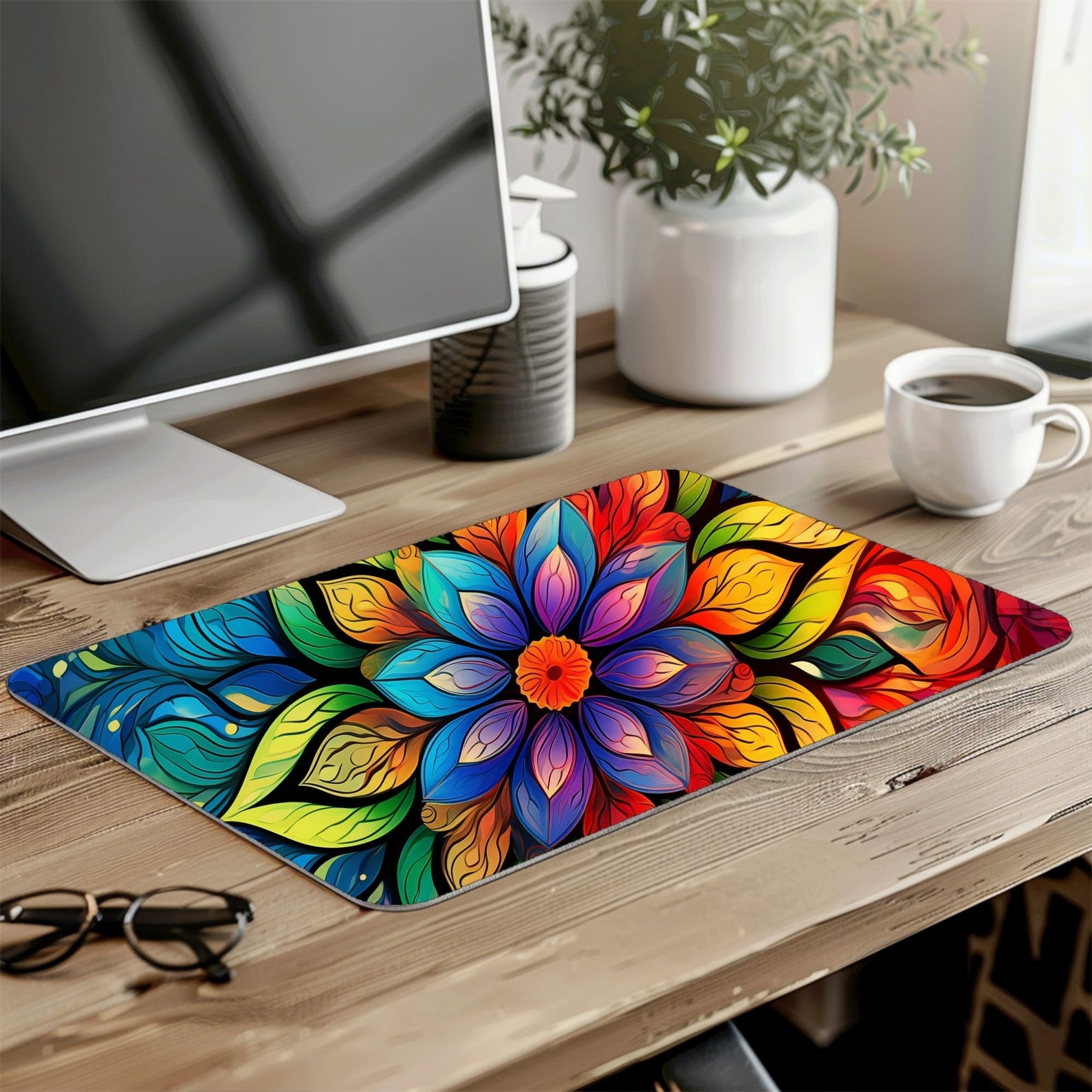 Mandala Desk Pad, Boho Style Desk Mat, Colorful Extra Long Mousepad ...