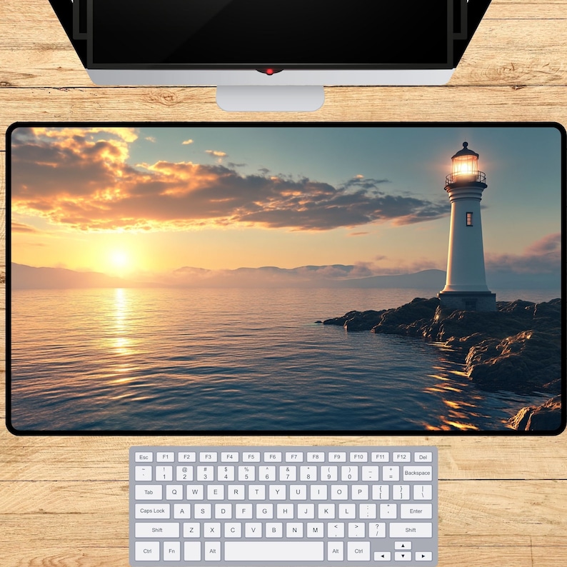 Lighthouse Desk Mat, Nautical Themed Desk Pad, Inspirational Mouse Pad ...