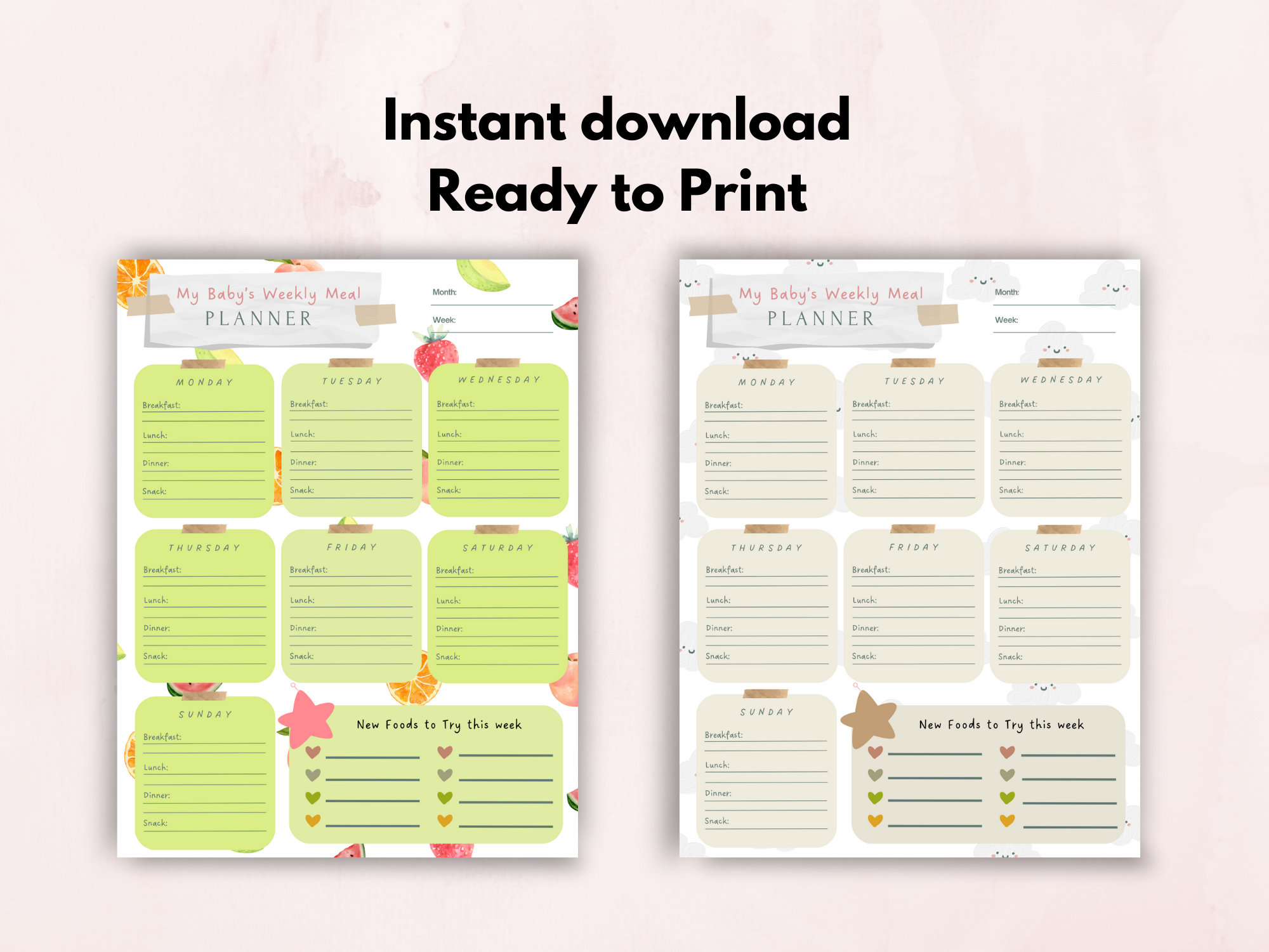 Baby Weekly Meal Planner | Printables | Complementary Foods - Etsy