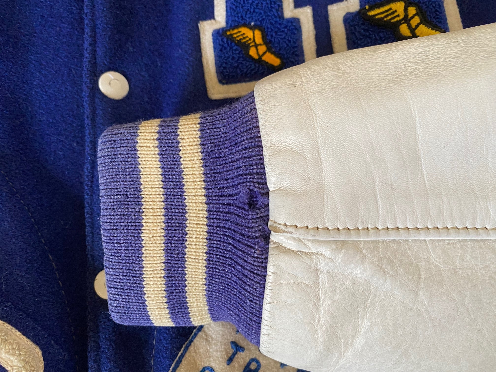 Vintage 1980s Nelson's Varsity Jacket/ Wool and Leather/ Blue and White ...