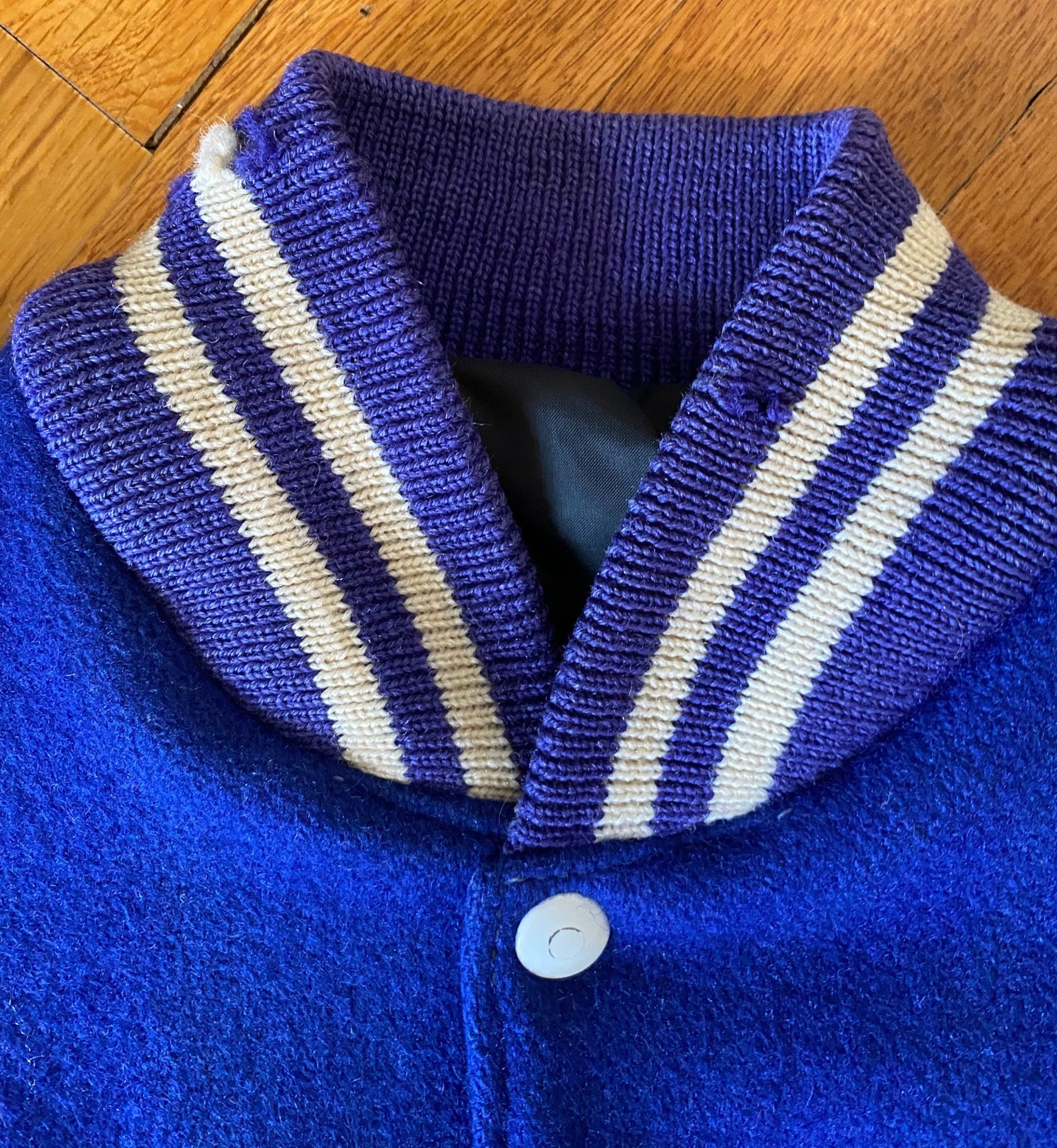 Vintage 1980s Nelson's Varsity Jacket/ Wool and Leather/ Blue and White ...