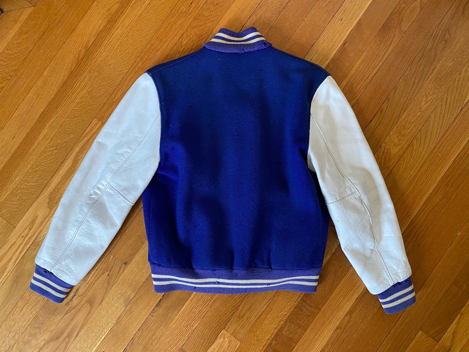 Vintage 1980s Nelson's Varsity Jacket/ Wool and Leather/ Blue and White ...