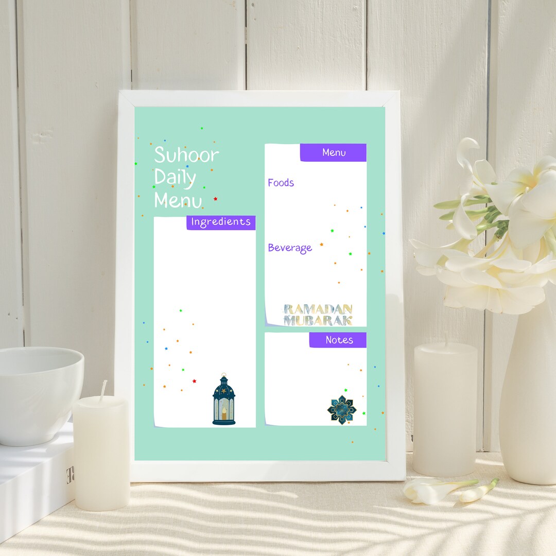 Ramadan Suhoor Menu Planner for Kids: Islamic Printable (digital ...