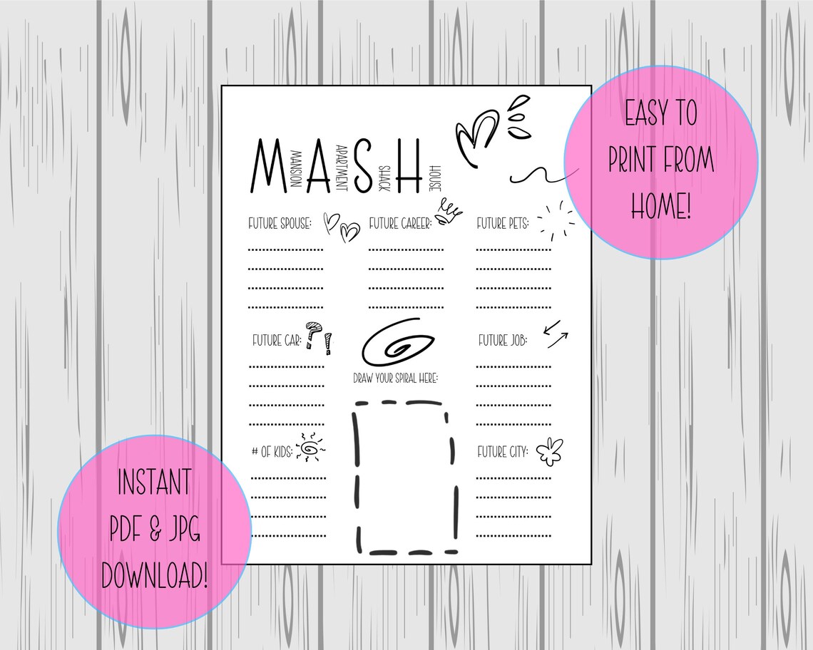MASH Party Game Printable, Y2K Throwback With 7 Future Categories ...