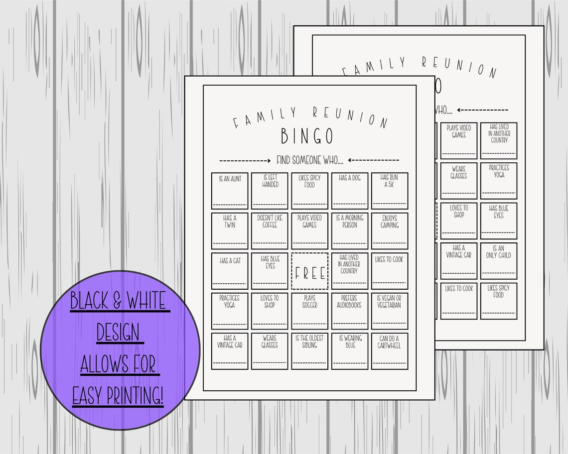 Family Reunion Bingo Game PDF Download, 20 Unique Bingo Cards, Find ...