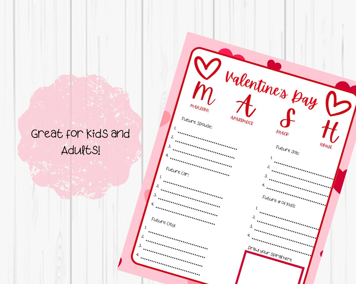 Valentines Day MASH Game PDF Printable: Fun for All Ages This Valentine ...