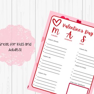 Valentines Day MASH Game PDF Printable: Fun for All Ages This Valentine ...