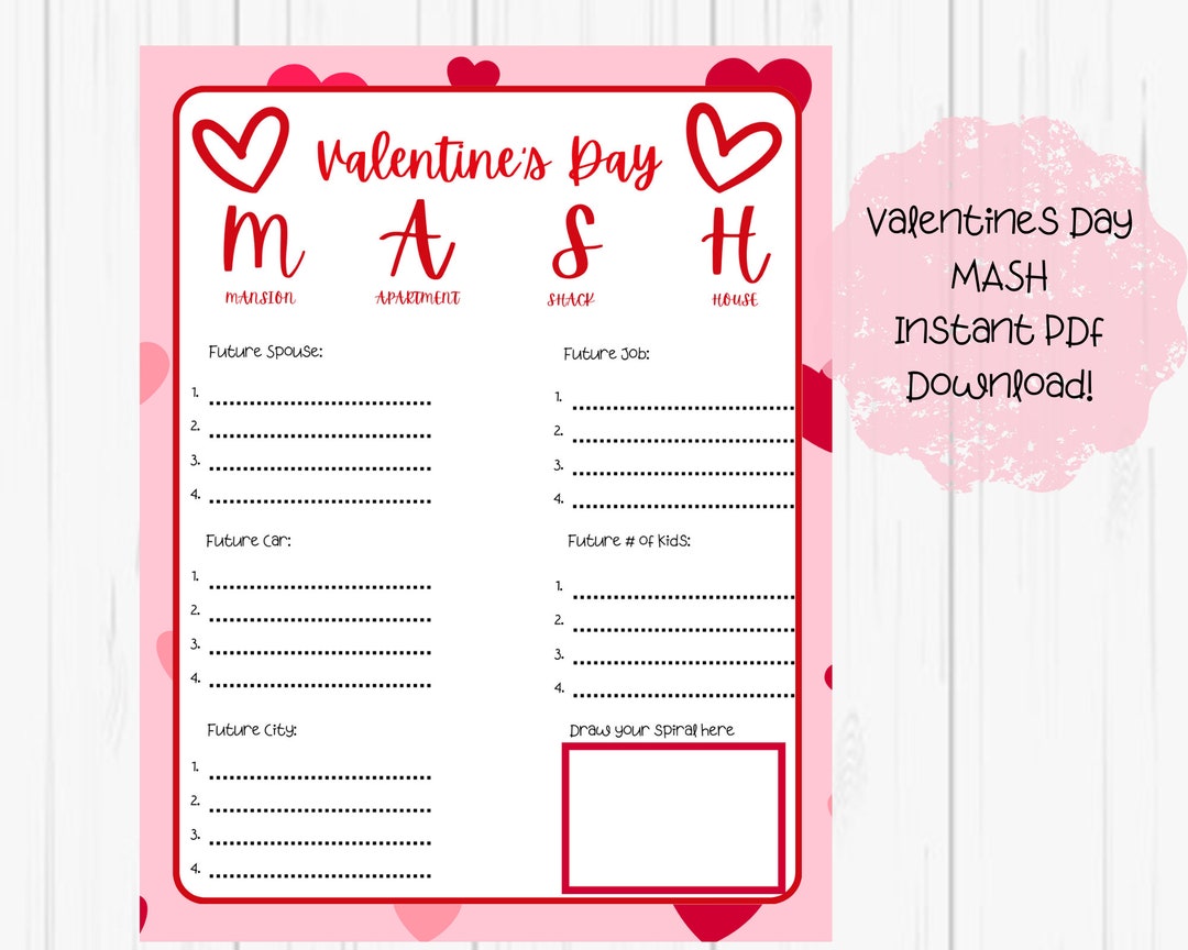Valentines Day MASH Game PDF Printable: Fun for All Ages This Valentine ...