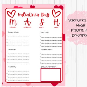 Valentines Day MASH Game PDF Printable: Fun for All Ages This Valentine ...