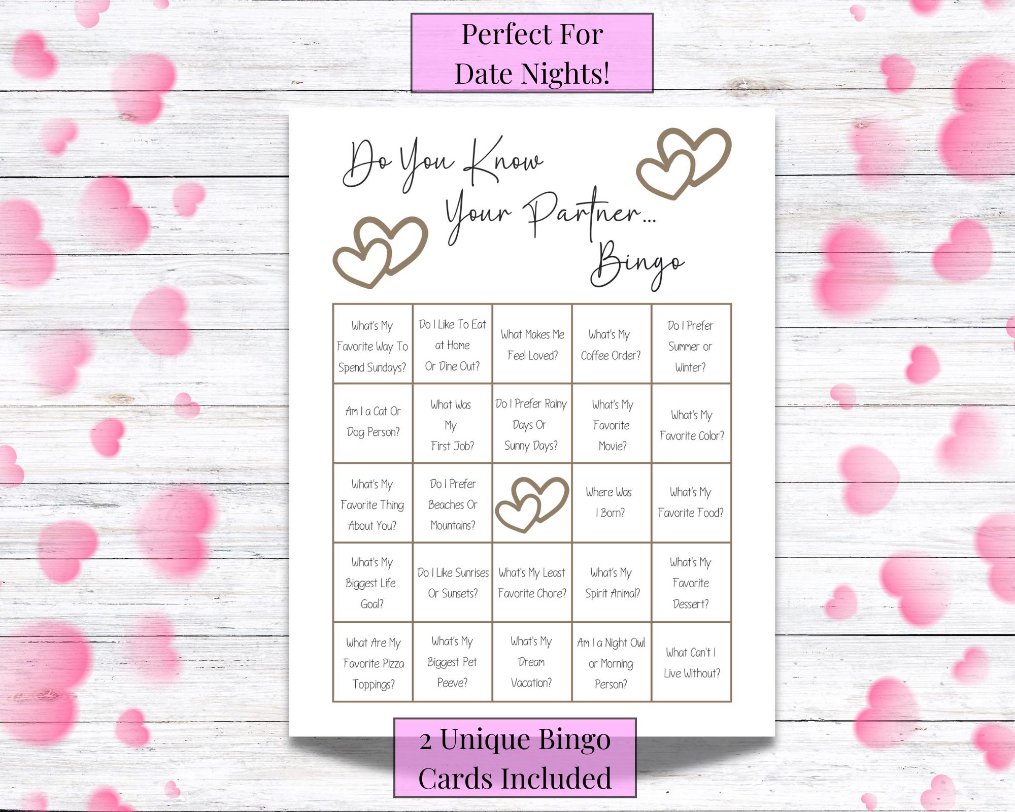 Date Night Bingo, How Well Do You Know Your Partner Bingo Perfect for ...